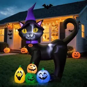 Holiday | 6 Ft Halloween Inflatable Black Cat With Witch Hat And 4 ...